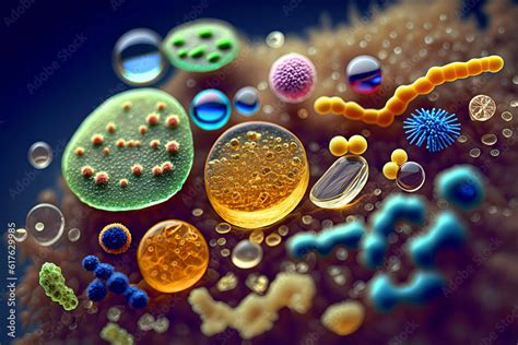 Various Viruses Microbes And Bacteria Types Of Microorganisms Under Microscopic Magnification