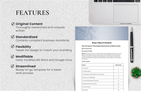 Essay Table Of Contents Template In Publisher Pages Word PDF Google Docs Download