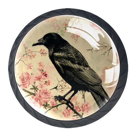 4 Pack Black Drawer Knobs Crow With Vintage Floral Cabinet Knobs Round Glass Knobs For Kitchen