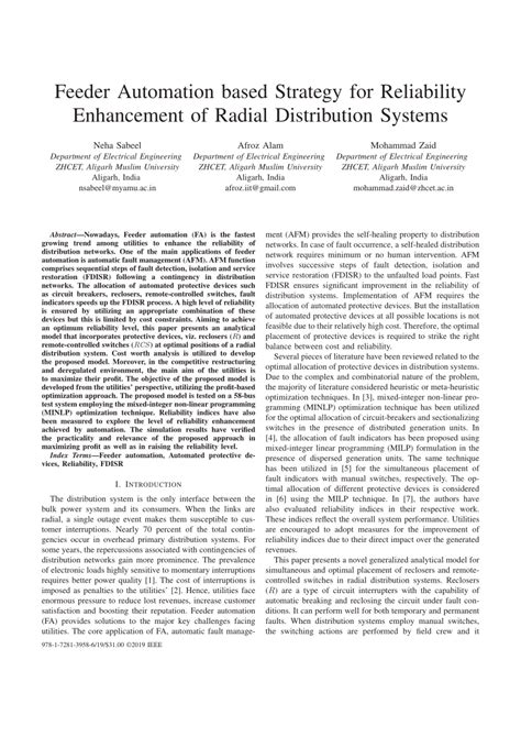 Pdf Feeder Automation Based Strategy For Reliability Enhancement Of Radial Distribution Systems