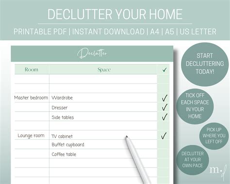 Declutter Checklist Printable Declutter Checklist Decluttering