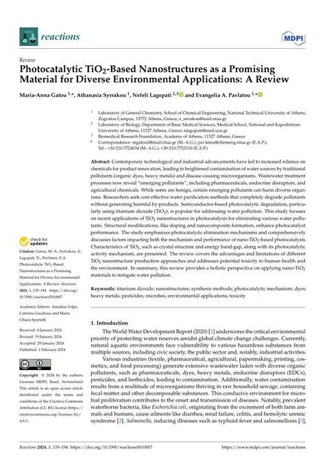 Pdf Photocatalytic Tio2 Based Nanostructures As A Promising Material For Diverse Environmental
