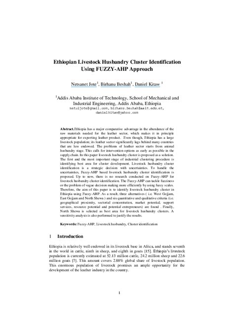 Pdf Ethiopian Livestock Husbandry Cluster Identification Using Fuzzy Ahp Approach Birhanu