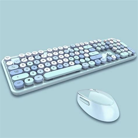 2 4g Full Size Wireless Keyboard And Mouse Combo Multi Color Typewriter Style Round Keycap