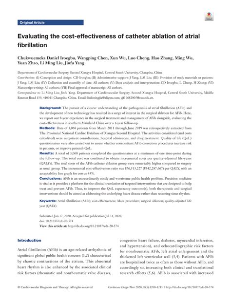 Pdf Evaluating The Cost Effectiveness Of Catheter Ablation Of Atrial Fibrillation