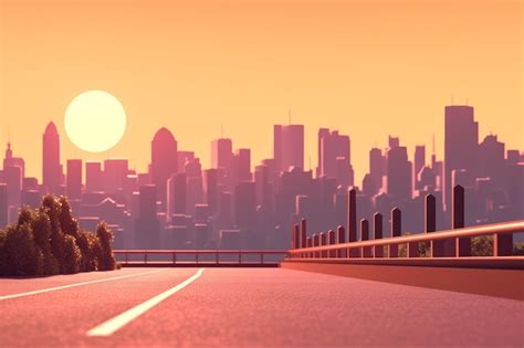 Premium Ai Image 3d Render Of A Summer Sunset Cityscape