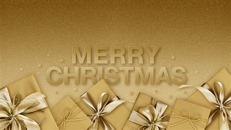 메리 크리스마스 텍스트와 반짝이는 황금 리본 활과 선물 상자는 별 인사말 카드 판매 및 쇼핑을위한 광고 배너와 금 반짝이는 질감 배경에 고립되어 있습니다 전단지 또는 라벨