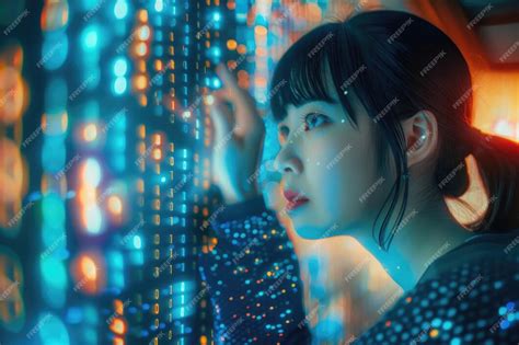 premium photo binary code woman working with binary code concept of digital technology binary code