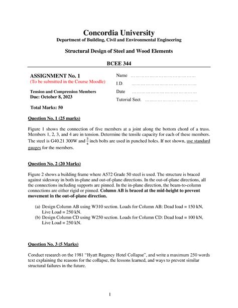 Assignment 1 Fall 2023 1 Concordia University Department Of Building Civil And Environmental