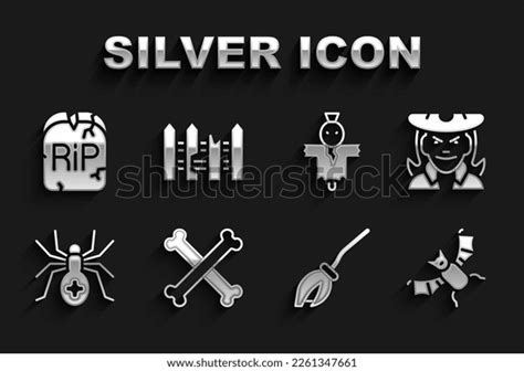 Set Crossed Bones Witch Flying Bat Stock Vector Royalty Free