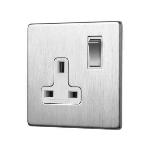 Satin Nickel Screwless Single Socket Gang Single Switched Wandsworth Electrical