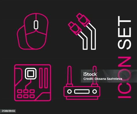 Set Line Router And Wifi Signal Motherboard Digital Chip Lan Cable Network Internet And Computer