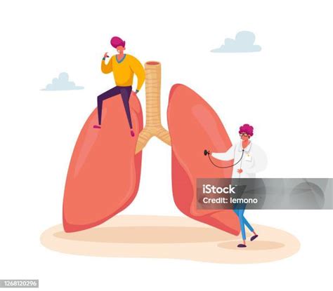 천식 질환 의료 호흡기 의학 폐학 청진기 검사 병진기와 의사 문자 아픈 폐 폐에 대한 스톡 벡터 아트 및 기타 이미지 폐 일러스트레이션 벡터 Istock