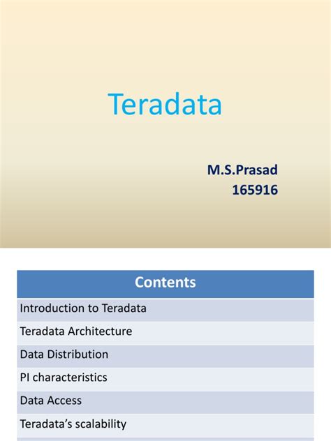 Introduction To Teradata Pdf Database Index Databases