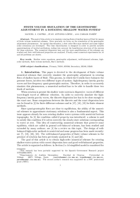 Pdf Finite Volume Simulation Of The Geostrophic Adjustment In A Rotating Shallow Water System