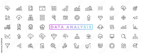 big data analysis thin line icon set data processing outline