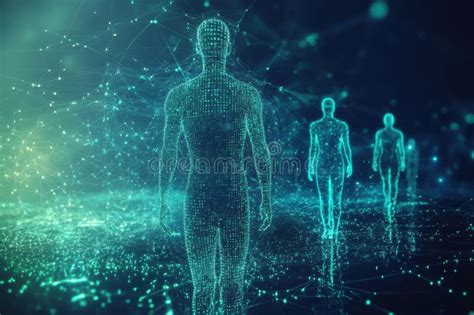 Exploring The Digital Realm With Human Silhouettes Among Floating
