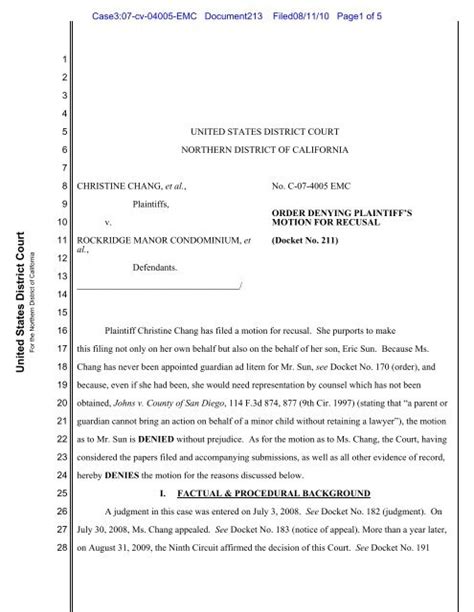 Judge Chen Order Denying Motion For Recusal American Justice