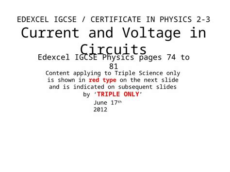 ppt edexcel igcse certificate in physics 2 3 current and voltage in