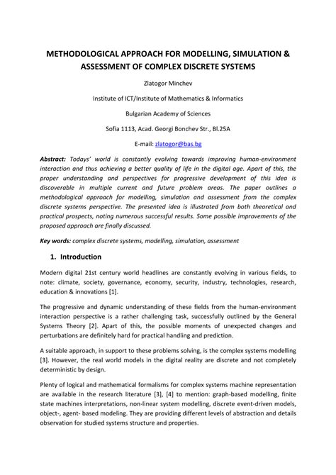 Pdf Methodological Approach For Modelling Simulation And Assessment Of Complex Discrete Systems