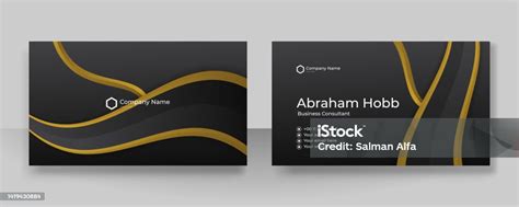 현대 창조적이고 깨끗한 명함 템플릿 럭셔리 명함 디자인 템플릿 추상적 인 황금빛 반짝이는 물결 모양의 선이있는 우아한 어두운 검은 색 배경 벡터 일러스트 레이 션 0명에