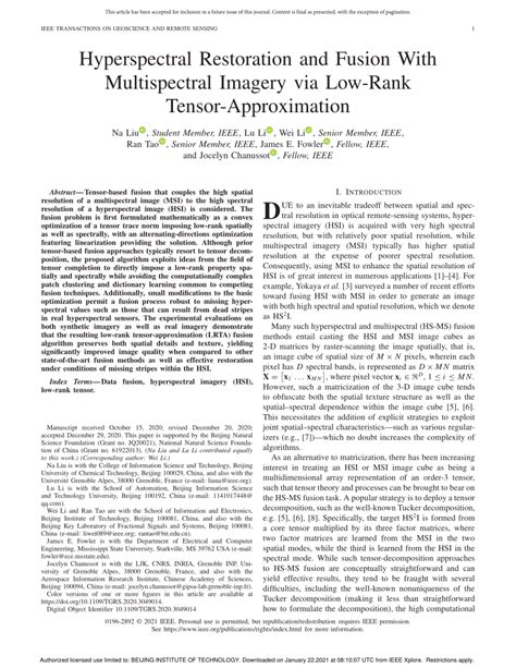 Pdf Hyperspectral Restoration And Fusion With Multispectral Imagery Via Low Rank Tensor