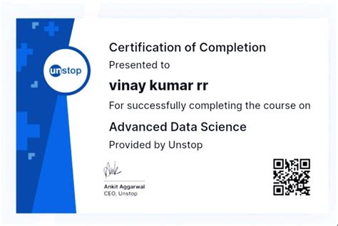 vinay kumar r r on linkedin successfully completed a advanced data science unstop