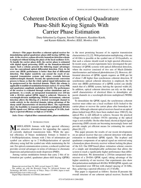 Pdf Coherent Detection Of Optical Quadrature Phase Shift Keying Signals With Carrier Phase