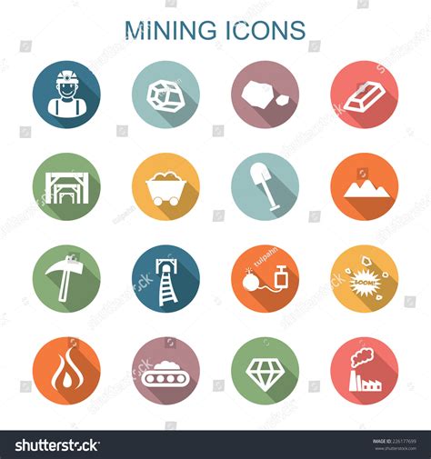 Mining Long Shadow Icons Flat Vector Symbols 226177699 Shutterstock