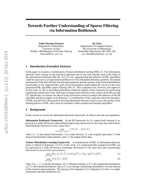Towards Further Understanding Of Sparse Filtering Via Information Bottleneck Deepai
