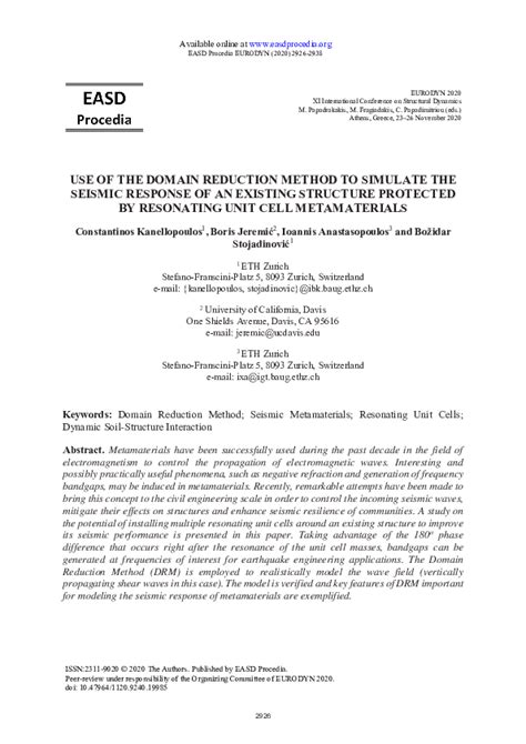 Pdf Use Of The Domain Reduction Method To Simulate The Seismic Response Of An Existing