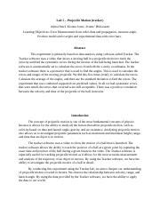 Analysis Of Projectile Motion Using Tracker Software Course Hero