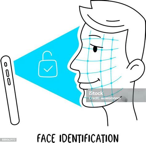 인간의 머리와 얼굴 Id와 함께 새로운 휴대 전화의 벡터 그림 스마트폰 검색 얼굴 흰색 배경 화면 잠금을 해제 합니다 개성 개념에 대한 스톡 벡터 아트 및 기타 이미지