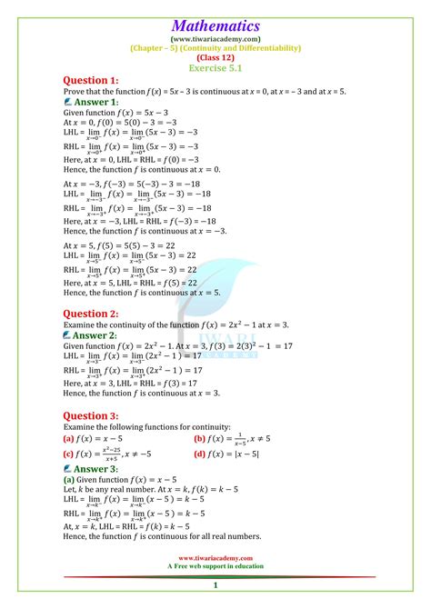 Unbelievable Continuity And Differentiability Class 12 Notes Pdf