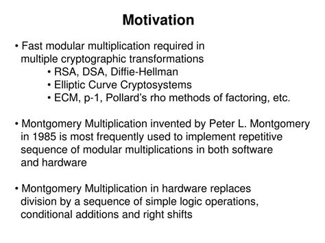 Ppt An Optimized Hardware Architecture For The Montgomery