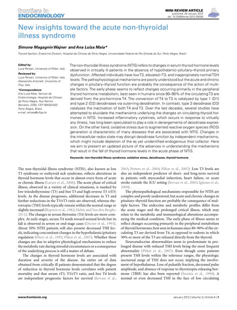 Pdf New Insights Toward The Acute Non Thyroidal Illness Syndrome