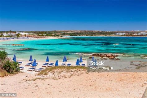 Nissi 바닷가 아이 아 나파 사이 프 러 스 섬 지중해에에서 유선 그레코의 근처에 아름 다운 풍경입니다 놀라운 푸른 녹색 바다 그리고 화창한 날입니다 관광에 대한 스톡