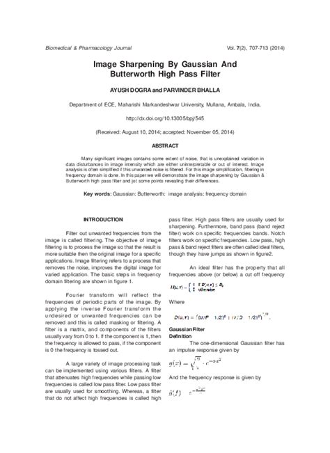 Pdf Image Sharpening By Gaussian And Butterworth High Pass Filter