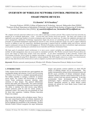 Overview Of Wireless Network Control Protocol In Smart Phone Devices PDF