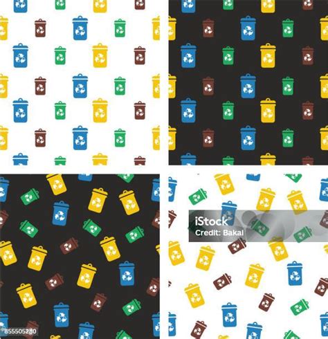 재활용 쓰레기통 큰 작은 정렬 및 무작위 원활한 패턴 화이트 색상 세트 0명에 대한 스톡 벡터 아트 및 기타 이미지 0명