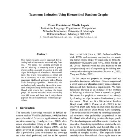 Taxonomy Induction Using Hierarchical Random Graphs Acl Anthology