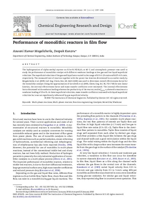 Pdf Performance Of Monolithic Reactors In Film Flow