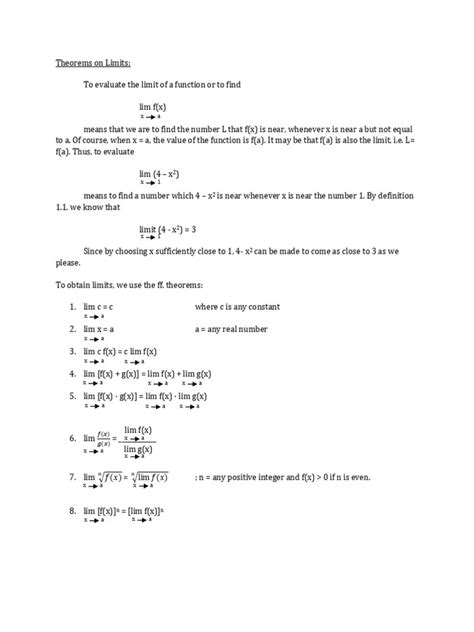 Module 2 Theorems Of Limits Pdf Infinity Limit Mathematics