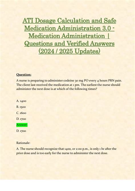 Ati Dosage Calculation And Safe Medication Administration 3 0 Medication Administration