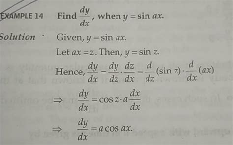 Example 14 Find Dxdy When Ysinaxsolution Given Ysinaxlet Axz T