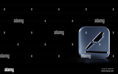 3d Rendering Of Frosted Glass Symbol Of Pen And Surface Line In Rounded Square Isolated On Black