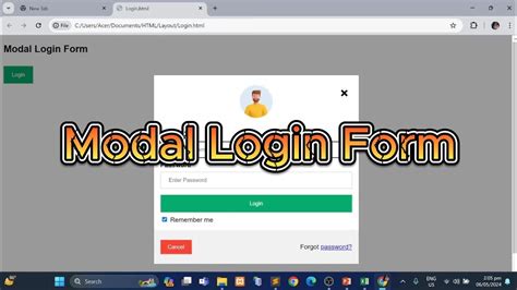 How To Create A Modal Login Form Using Html Css And Javascript Youtube