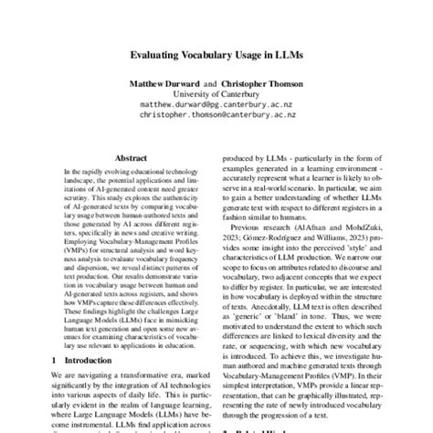 Evaluating Vocabulary Usage In Llms Acl Anthology
