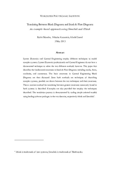 Pdf Translating Between Block Diagrams And Stock And Flow Diagrams An Example Based Approach