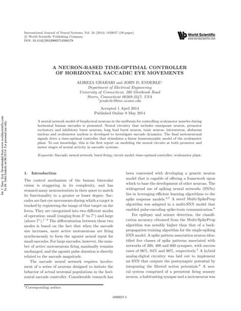 Neuron Based Time Optimal Controller Of Horizontal Saccadic Eye Movements Pdf